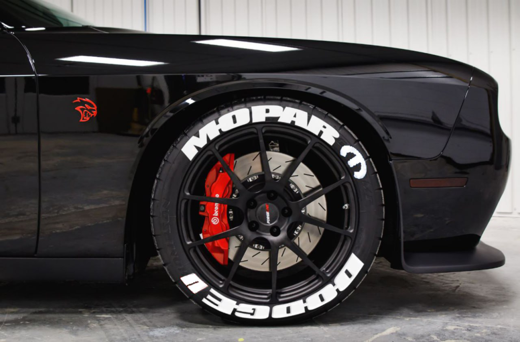 Dodge Mopar + Logo White, Set for 4 Tires (1215) - Tire Letter