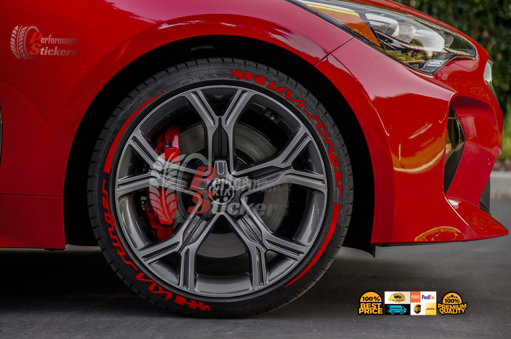 Kia Stinger + Flag + Stripes Full Red, Set for 4 Tires (1344) - Tire Letter